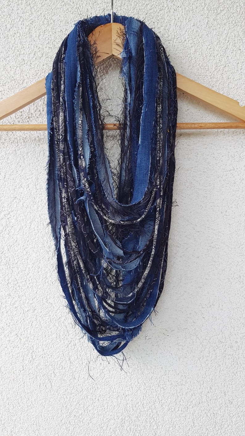 Denim Scarf Jeans Necklace Fabric Jewelry Textile Denim | Etsy