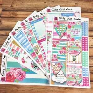 FRENCH RIVIERA KIT Planner Stickers, Hot Air Balloons, Pink, Turquoise ...