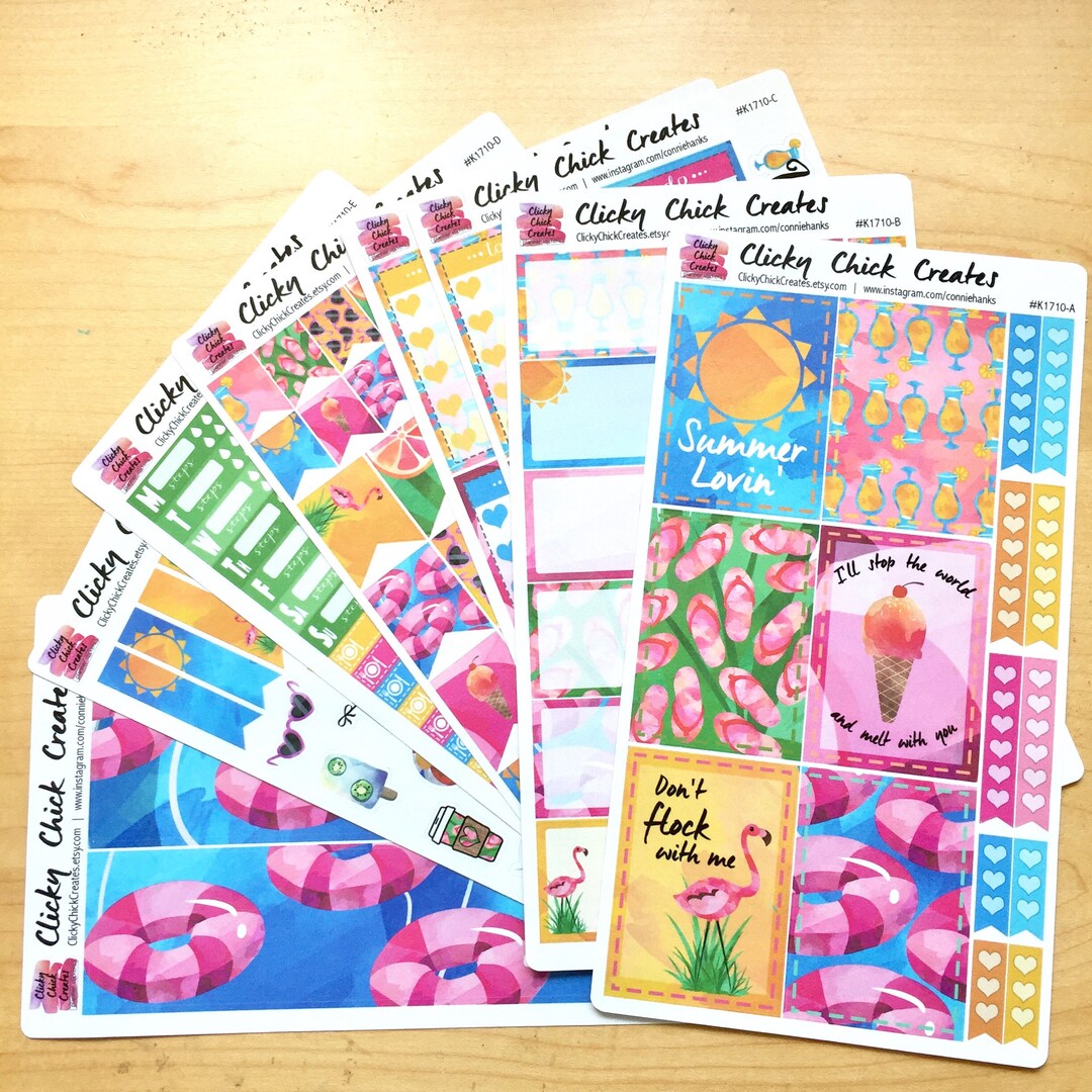 SUMMER LOVIN KIT Planner Stickers, Pool, Flamingo, Cocktails, Ice Cream ...