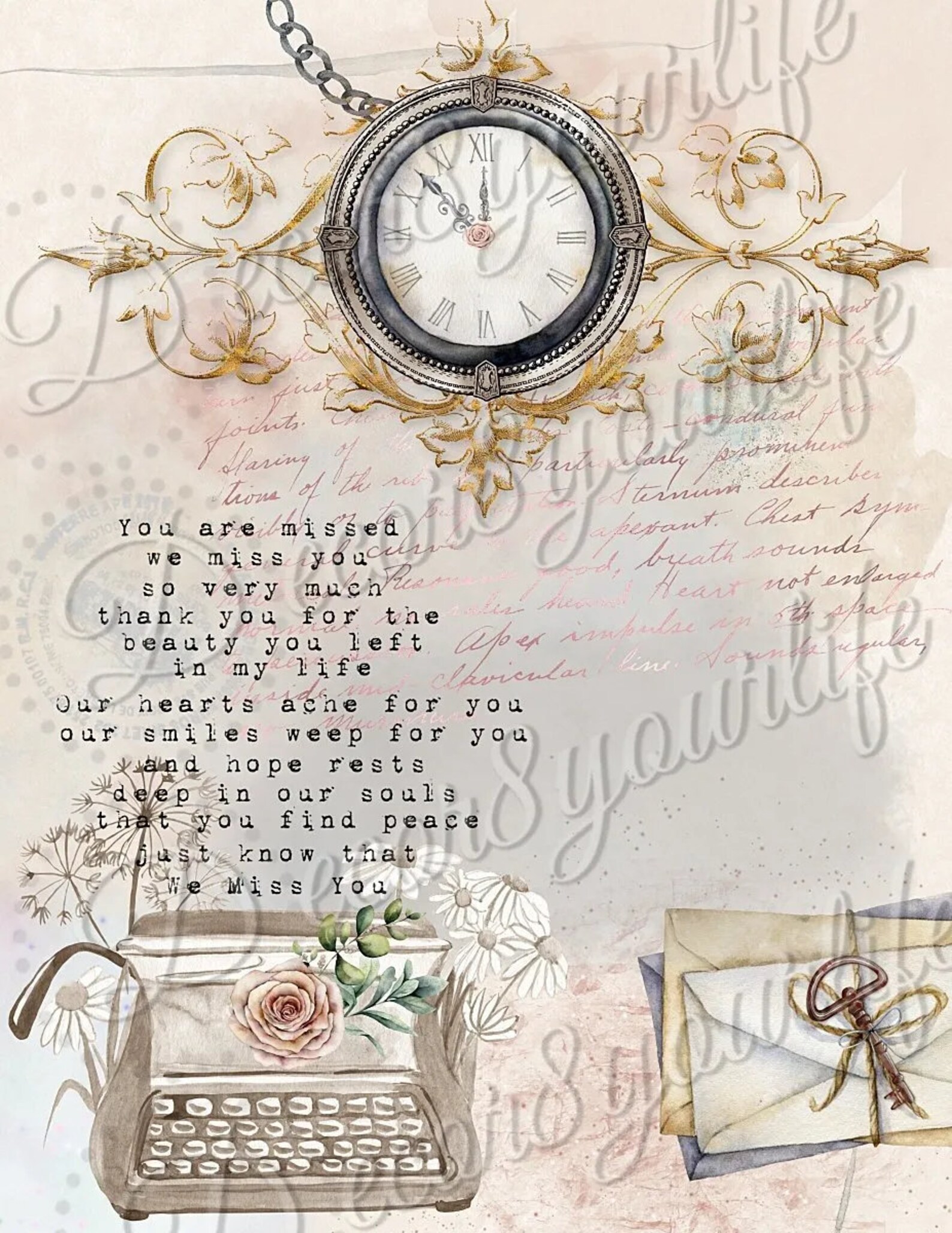 Shabby Chic Digital Scrapbook Paper Love Letters. Use It on Journals ...