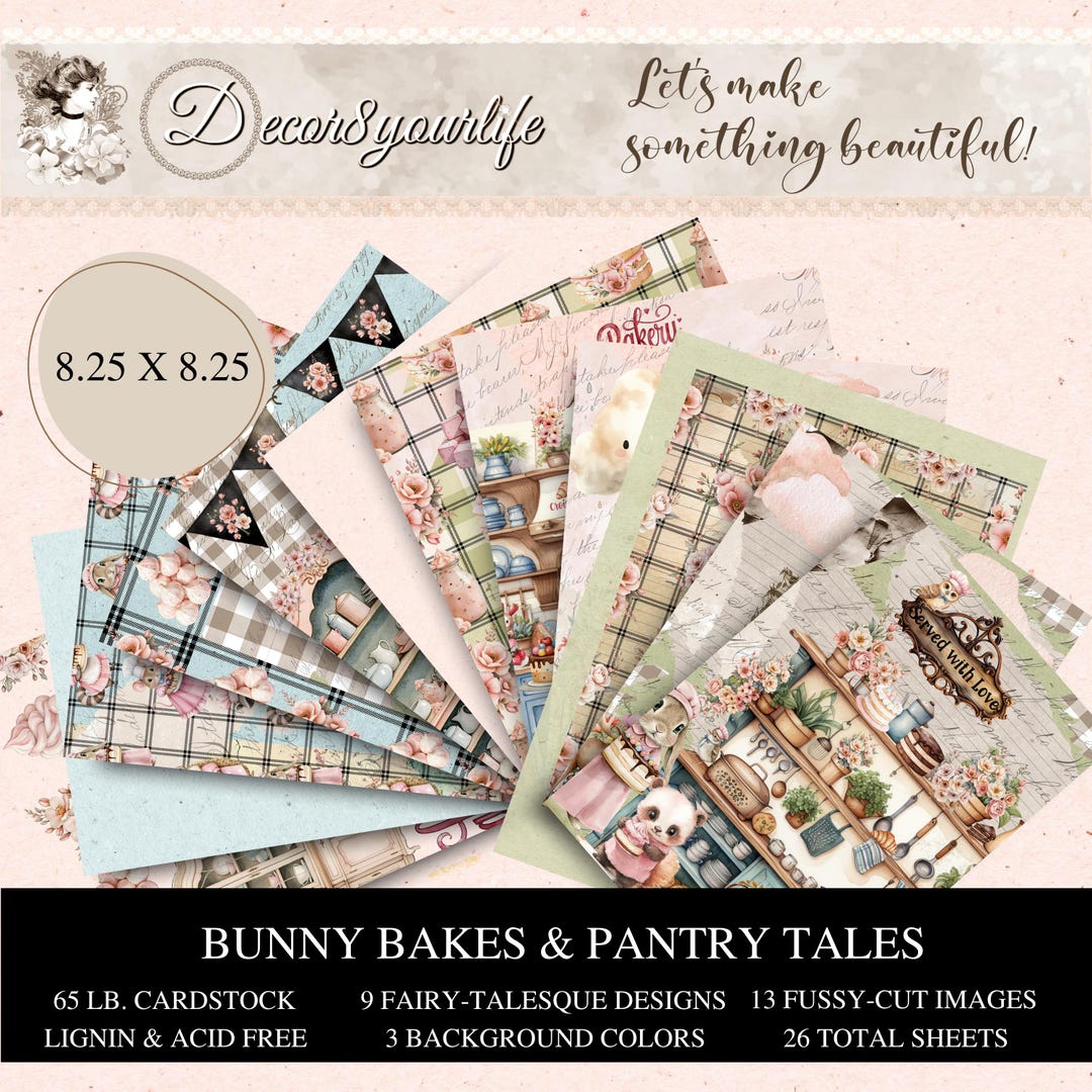 Bunny Bakes Scrapbook Paper | Pantry Tales Collection (8.25" X 8.25 ...