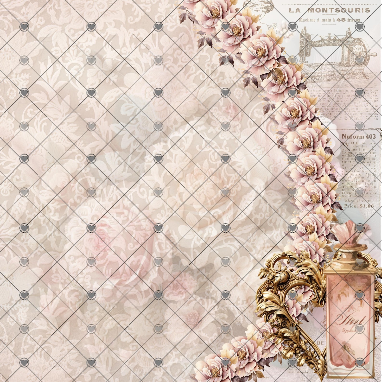 Parfum Scrapbook Paper Collection 7-page Shabby Chic Paper Pack Elegant ...
