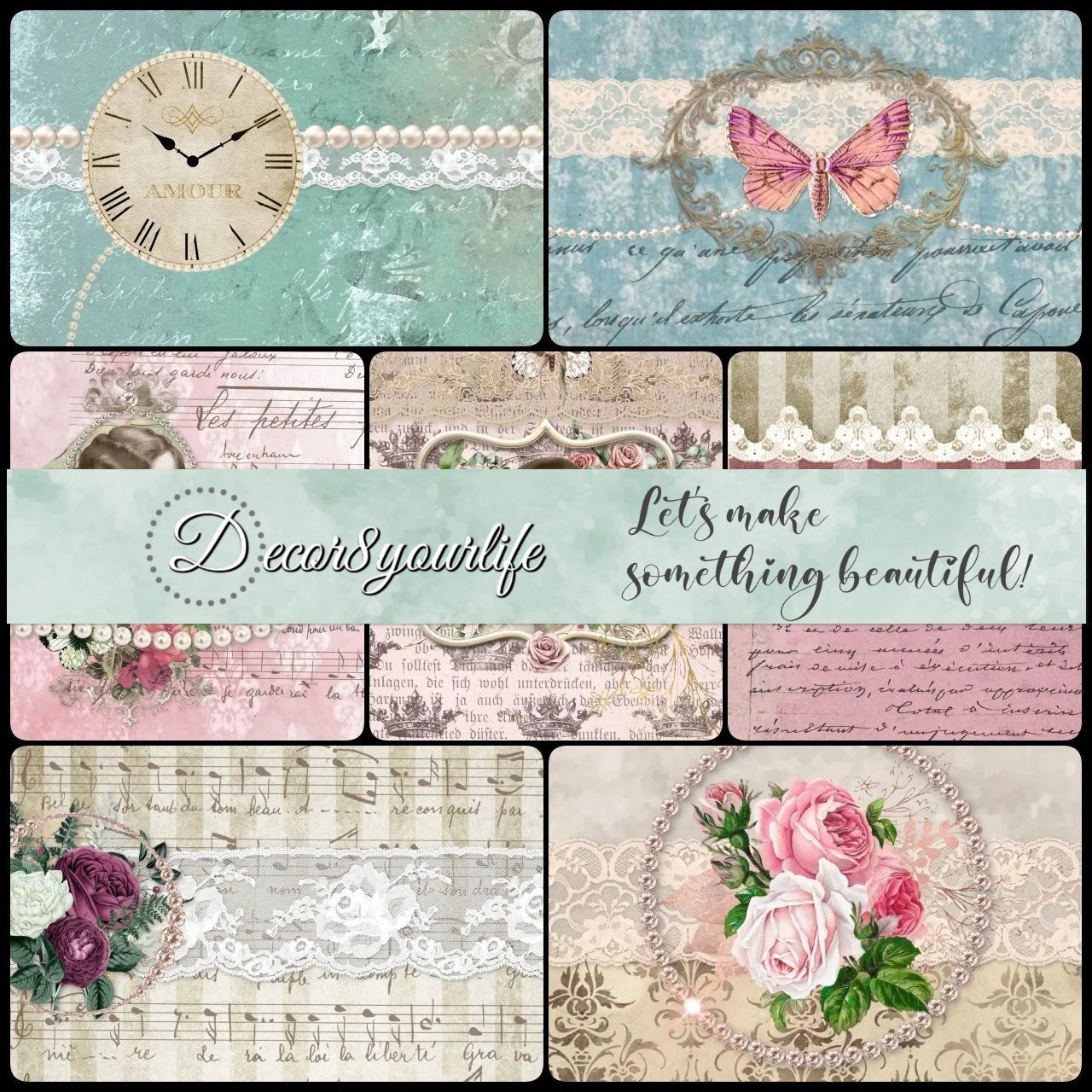 Vintage Shabby Chic Digital Scrapbook Paper for Journals, Mini Albums ...