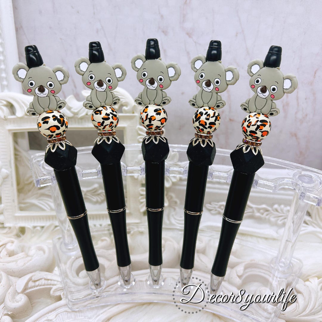 Beaded Pen: Cute Koala Theme Black and Grey Beaded Pen With Refillable ...