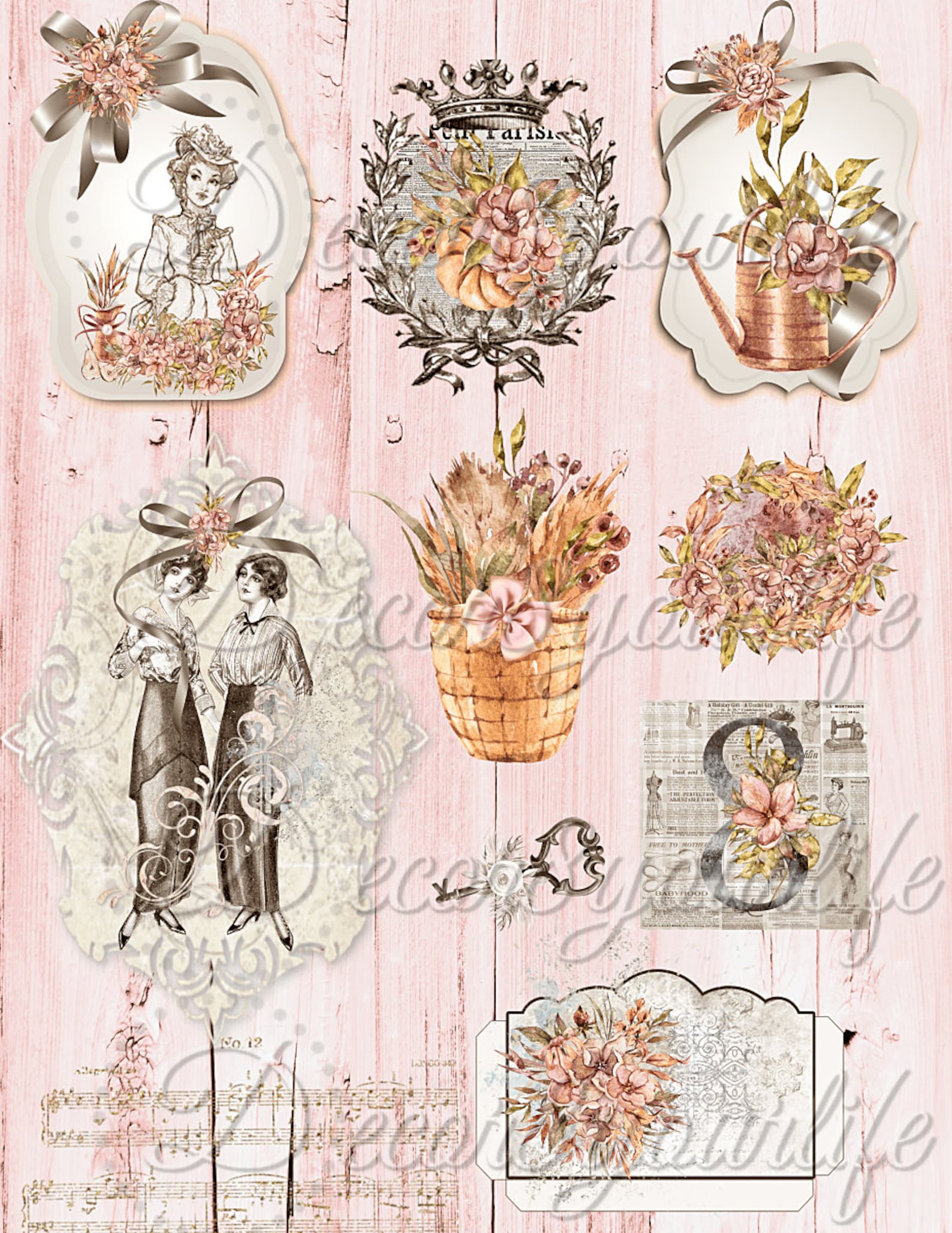 Shabby Chic Digital Paper for Scrapbooks, Journals, Cards, Mini Albums ...