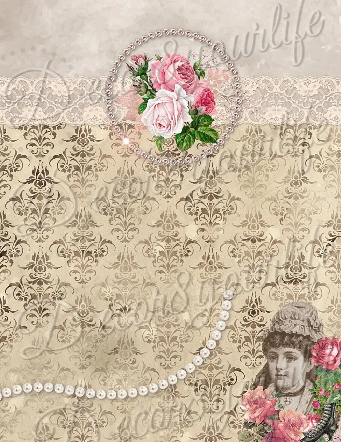 Vintage Shabby Chic Digital Scrapbook Paper for Journals, Mini Albums ...