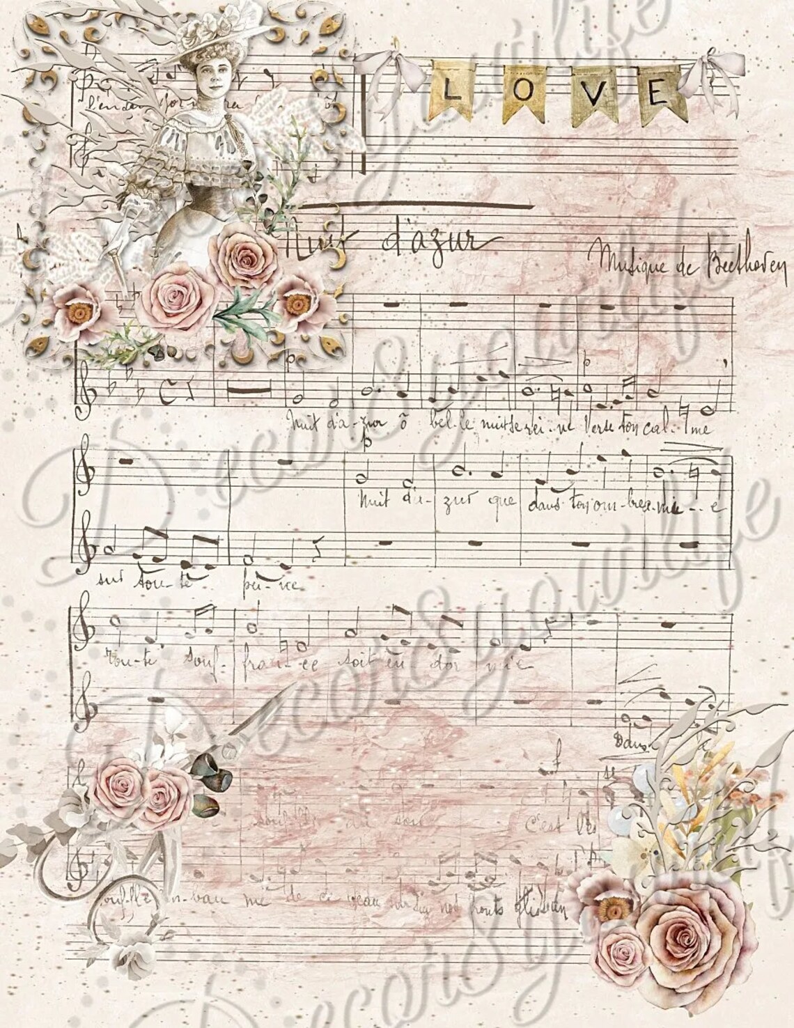 Shabby Chic Digital Scrapbook Paper Love Letters. Use It on Journals ...