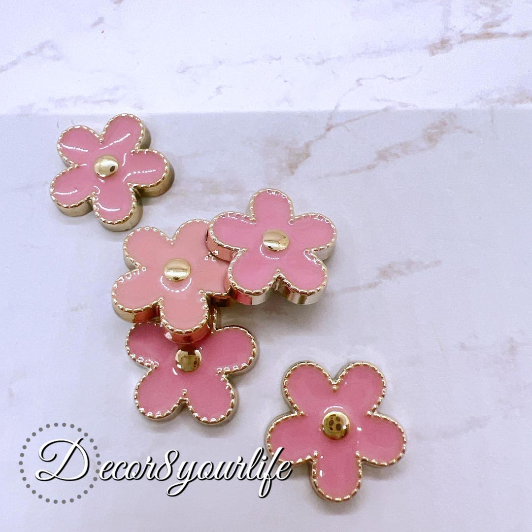 Pink Flower Flat-back Acrylic Buttons With Gold Accents for Crafts ...