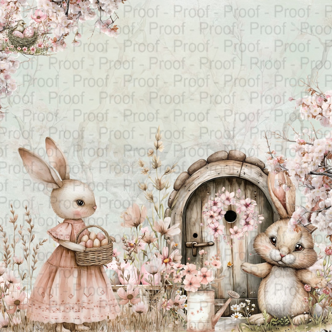 Easter Scrapbook Paper, Pastel Digital Paper, Cute Bunny and Baby ...