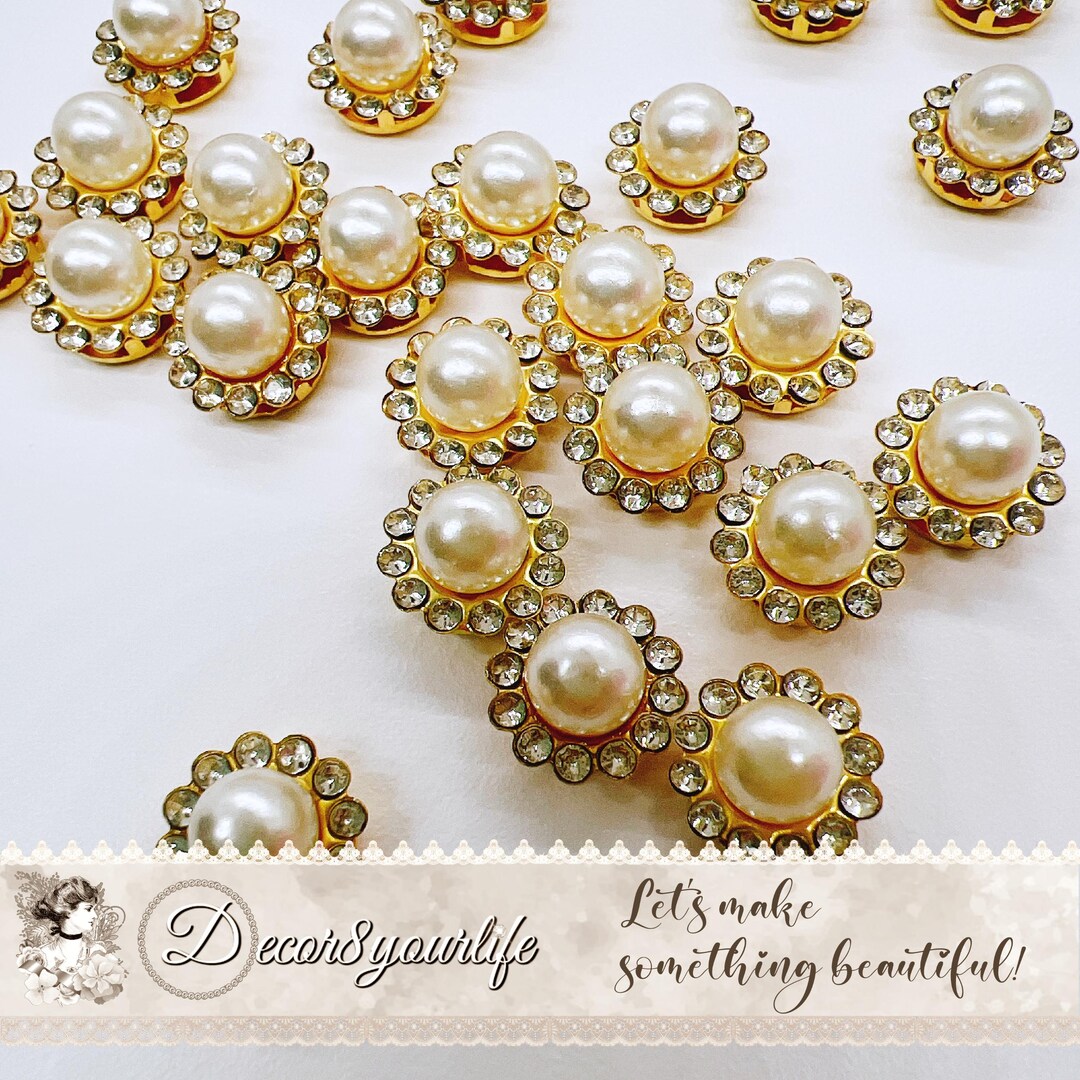 White Flower Round Pearl Flat Back Crystals – Great for Embellishing ...