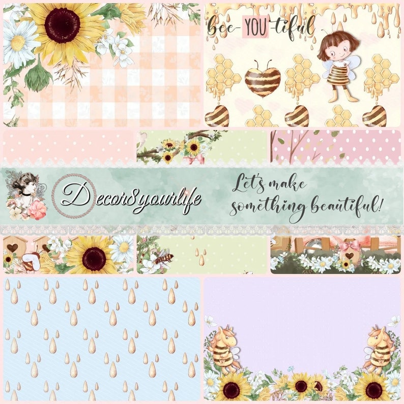 Digital Scrapbook Paper Pack: Bee-you-tiful is a Collection of Cute Bee ...