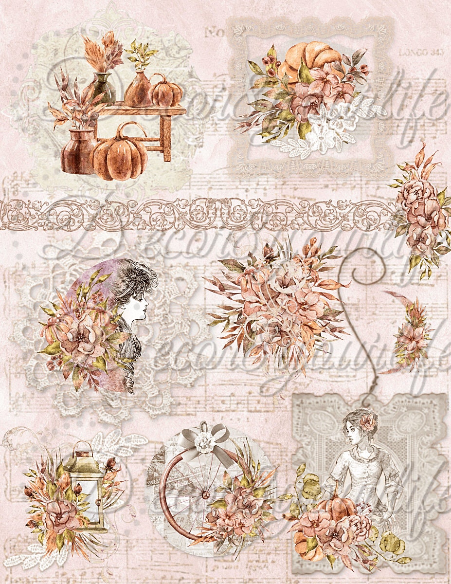 Shabby Chic Digital Paper for Scrapbooks, Journals, Cards, Mini Albums ...