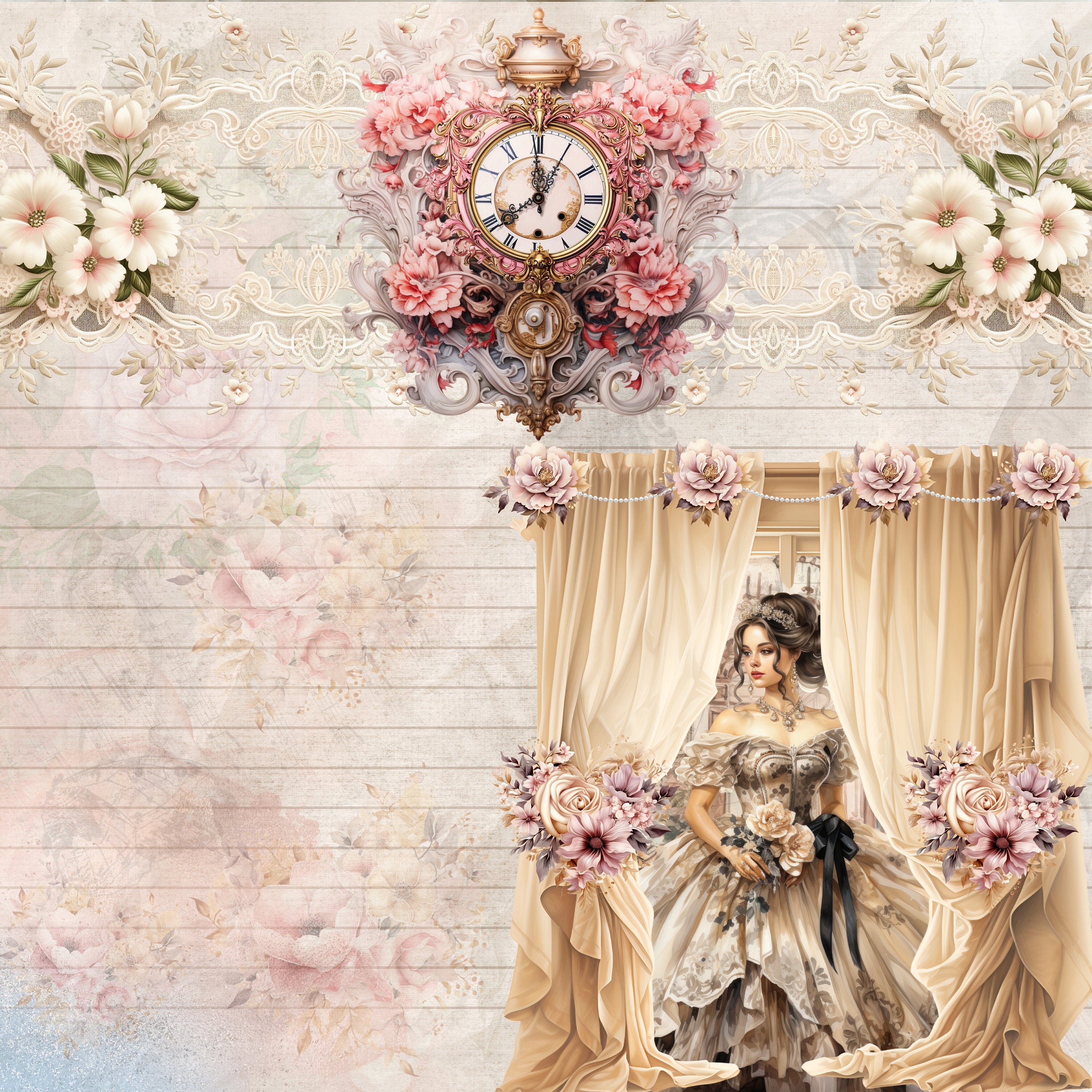 La Condesa Digital Scrapbook Paper Collection, Elegant Shabby Chic ...