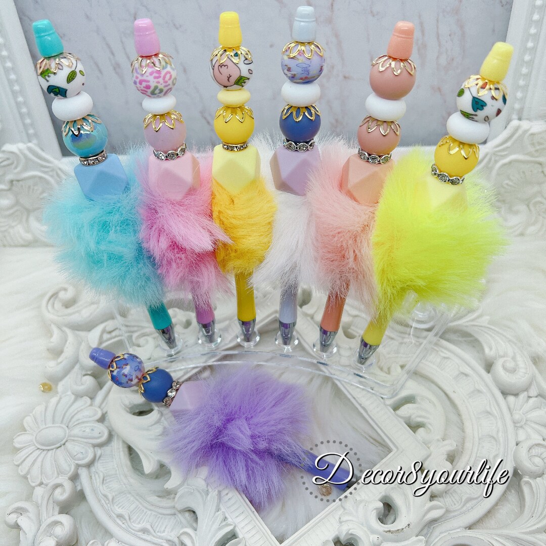 Beaded Pen, Fur Beaded Pen, Silicone Beads, Gifts for Her, Purple ...