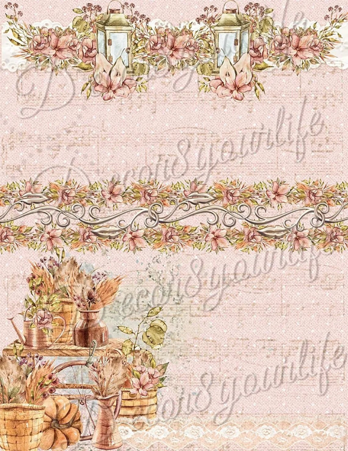 Shabby Chic Digital Paper for Scrapbooks, Journals, Cards, Mini Albums ...