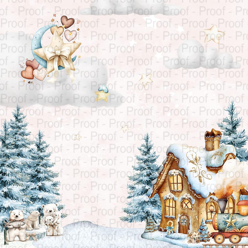 Cozy Christmas Scrapbook Paper: Winter Animals, Cottages (digital ...