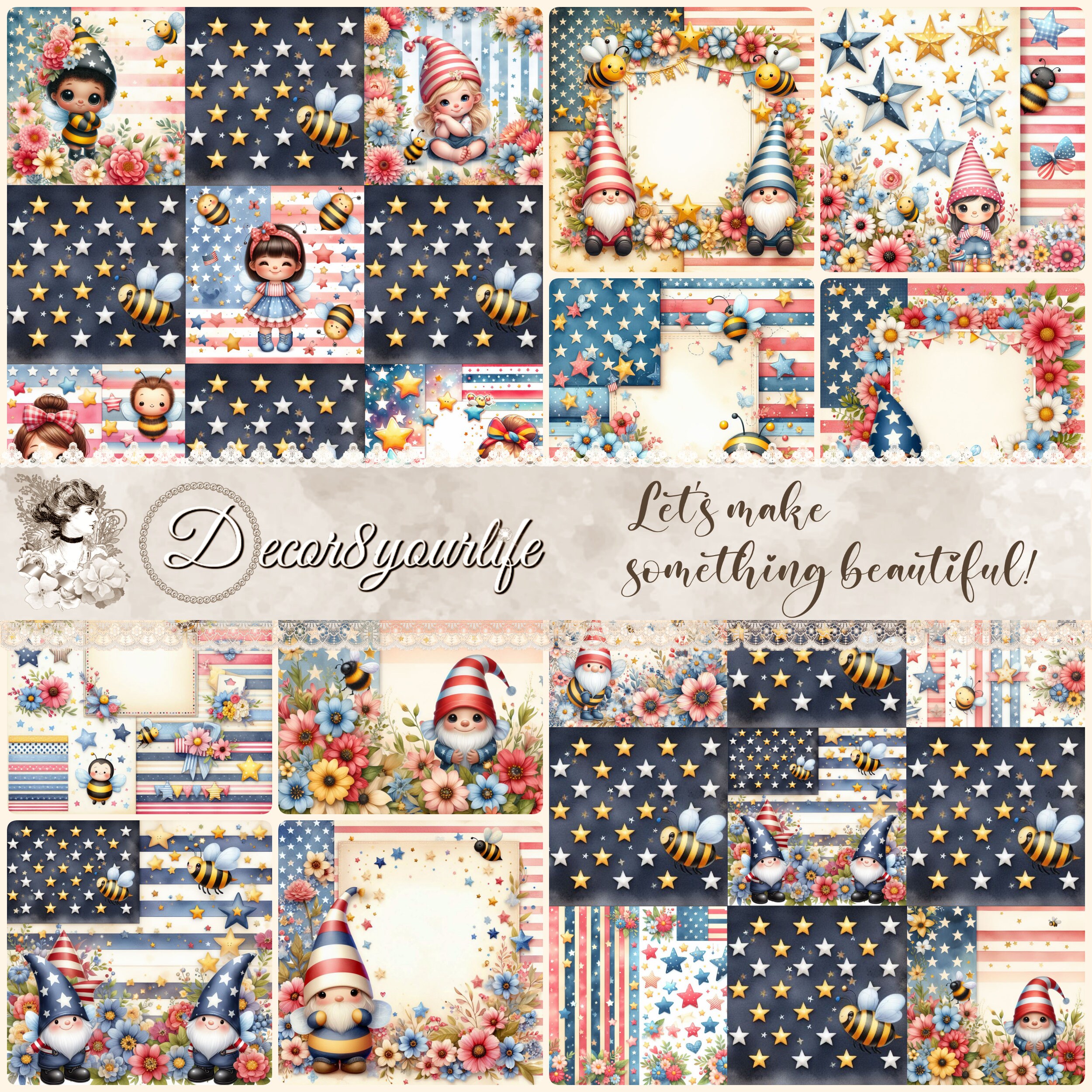 Scrapbook Paper, Patriotic Paper, Cute Americana Theme Paper, Stars and ...