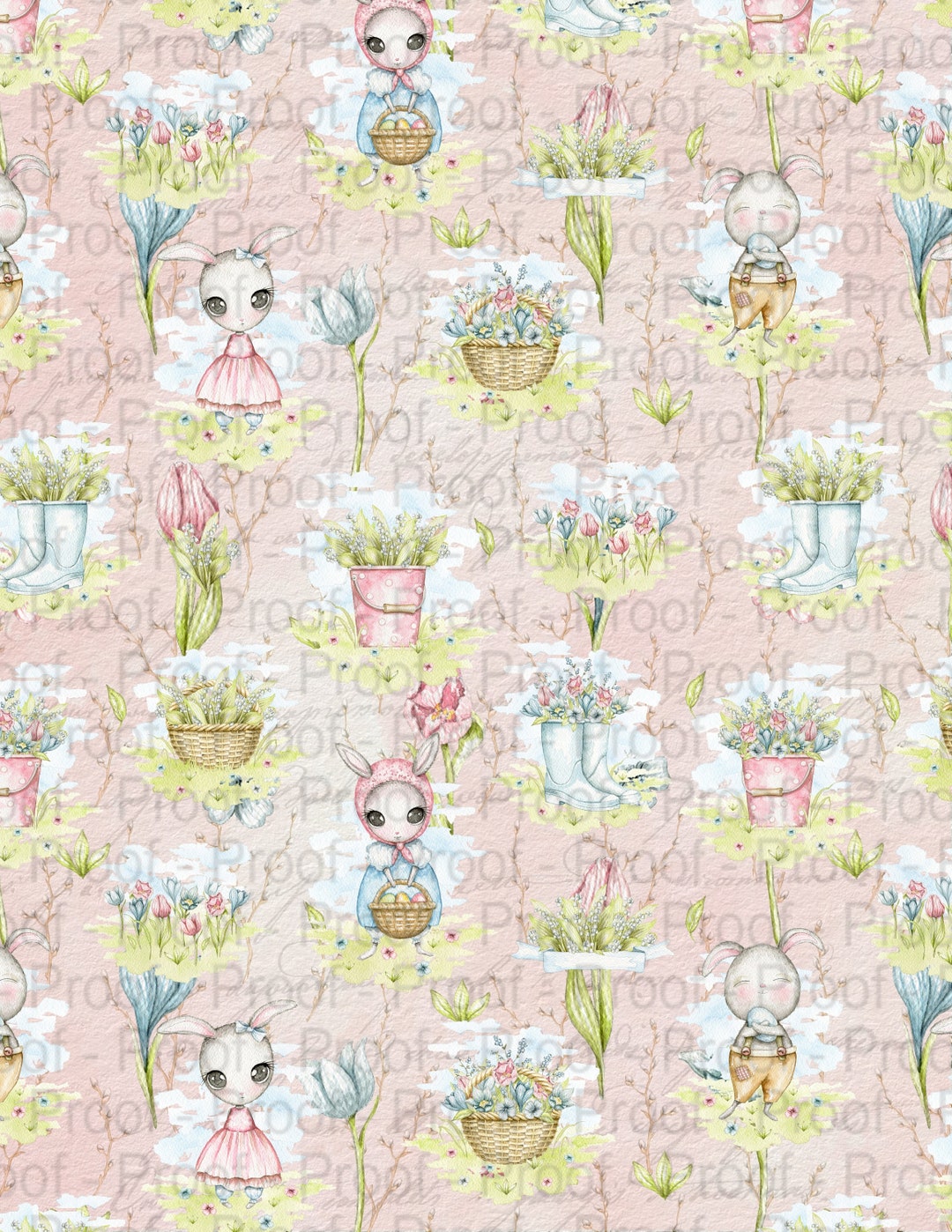 Scrapbook Paper in Spring Floral Theme, Cute Bunnies Digital Paper for ...