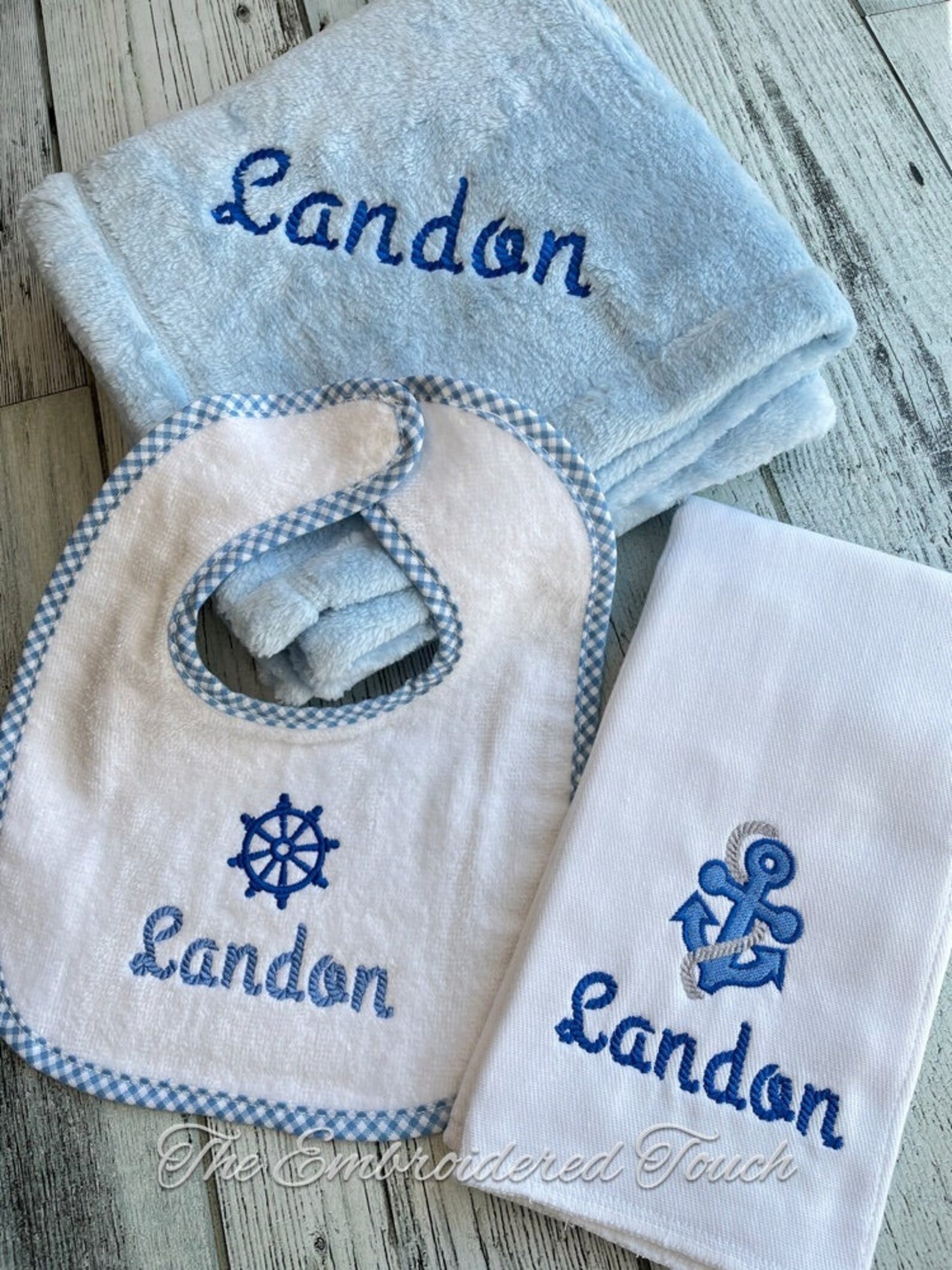 Personalized W/ ROPE Font Minky Plush Blanket & Choice of Burp Pad-bib ...