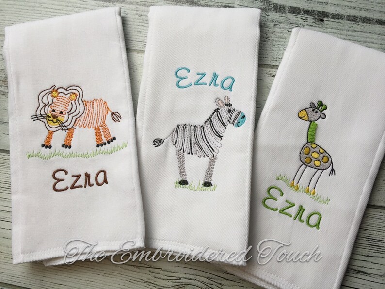 Personalized Safari Burp Pad Set / Zebra, Lion & Giraffe With Mane ...