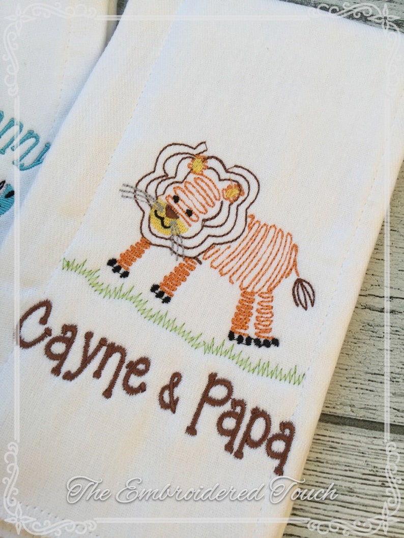 Personalized Safari Burp Pad Set / Zebra, Lion & Giraffe With Mane ...