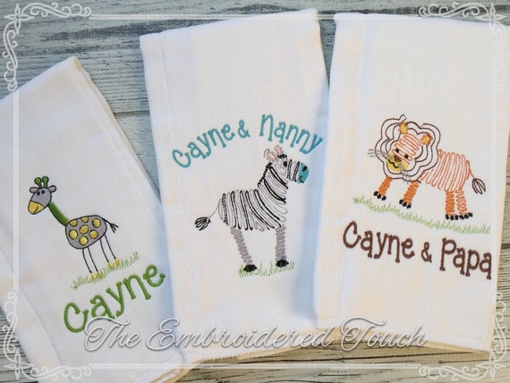 Personalized Safari Burp Pad Set / Zebra Lion & Giraffe With | Etsy