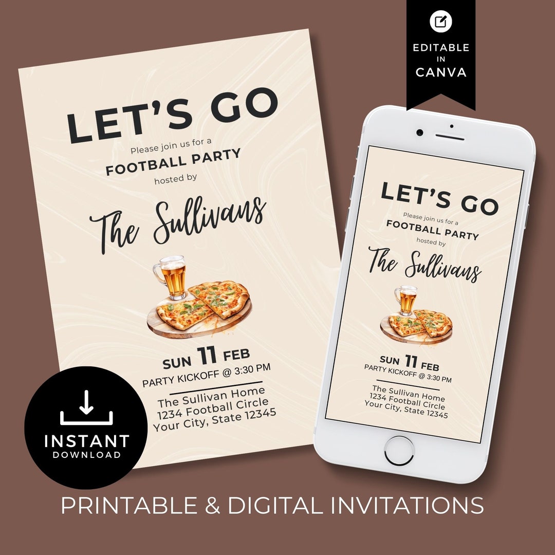 2024 Football Party Cell Phone Invitation, Printable Football Watch ...