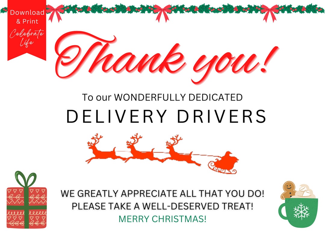 Delivery Driver Thank You Sign / Thank You Delivery Drivers Printable ...