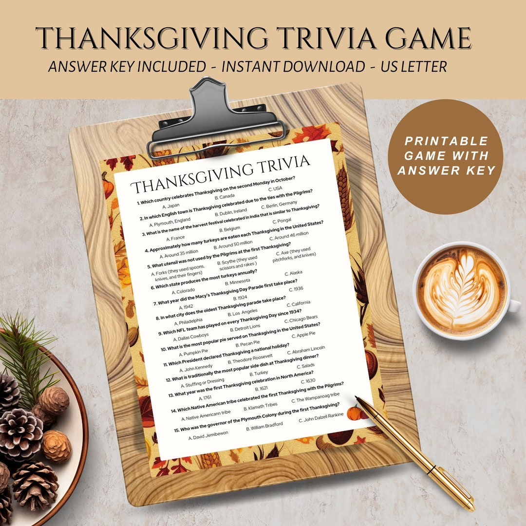 Thanksgiving Trivia Game, Thanksgiving Trivia Quiz for Family, Adult ...