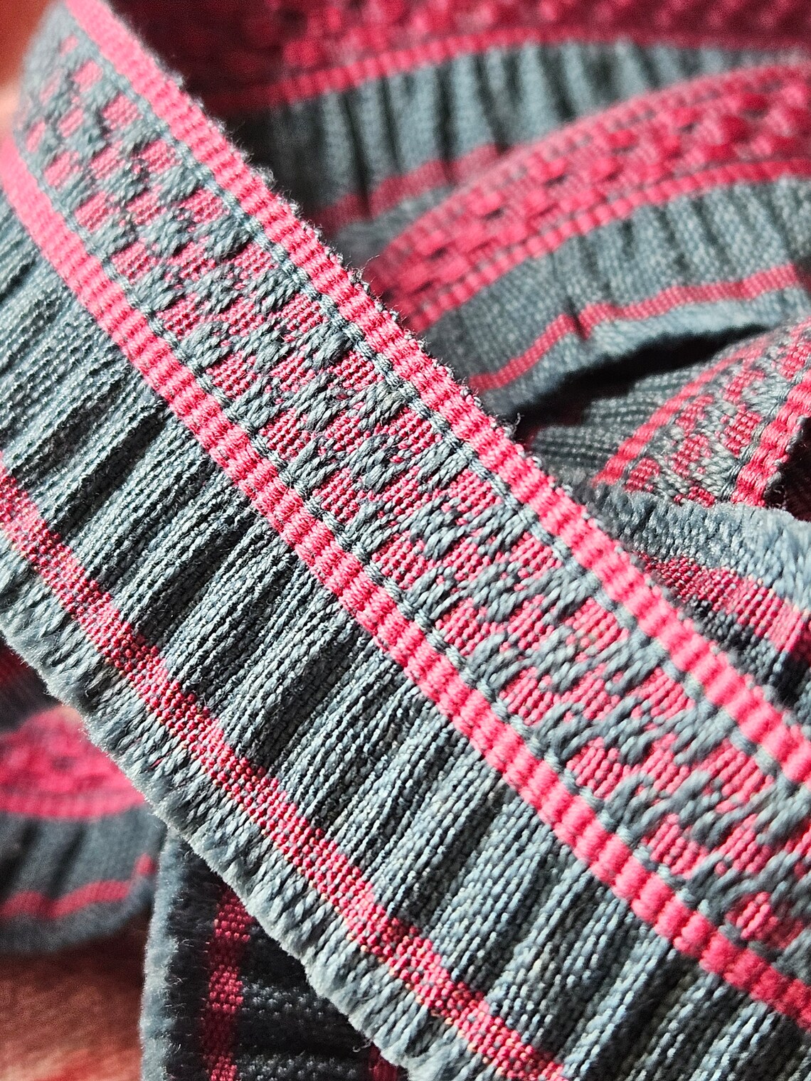 5.48 Mtrs of Stunning Antique French Cerise Pink & Teal Blue Silk ...