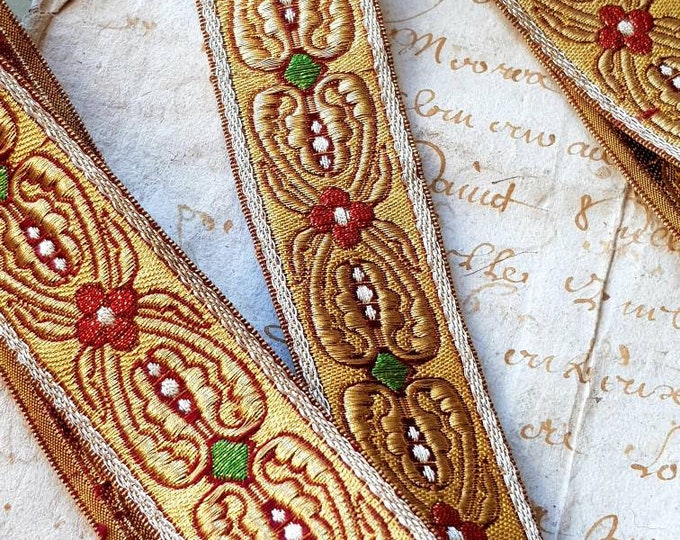 RARE 19thc Antique French Wide Bronze Metallic Brocade Trim-rare Copper ...