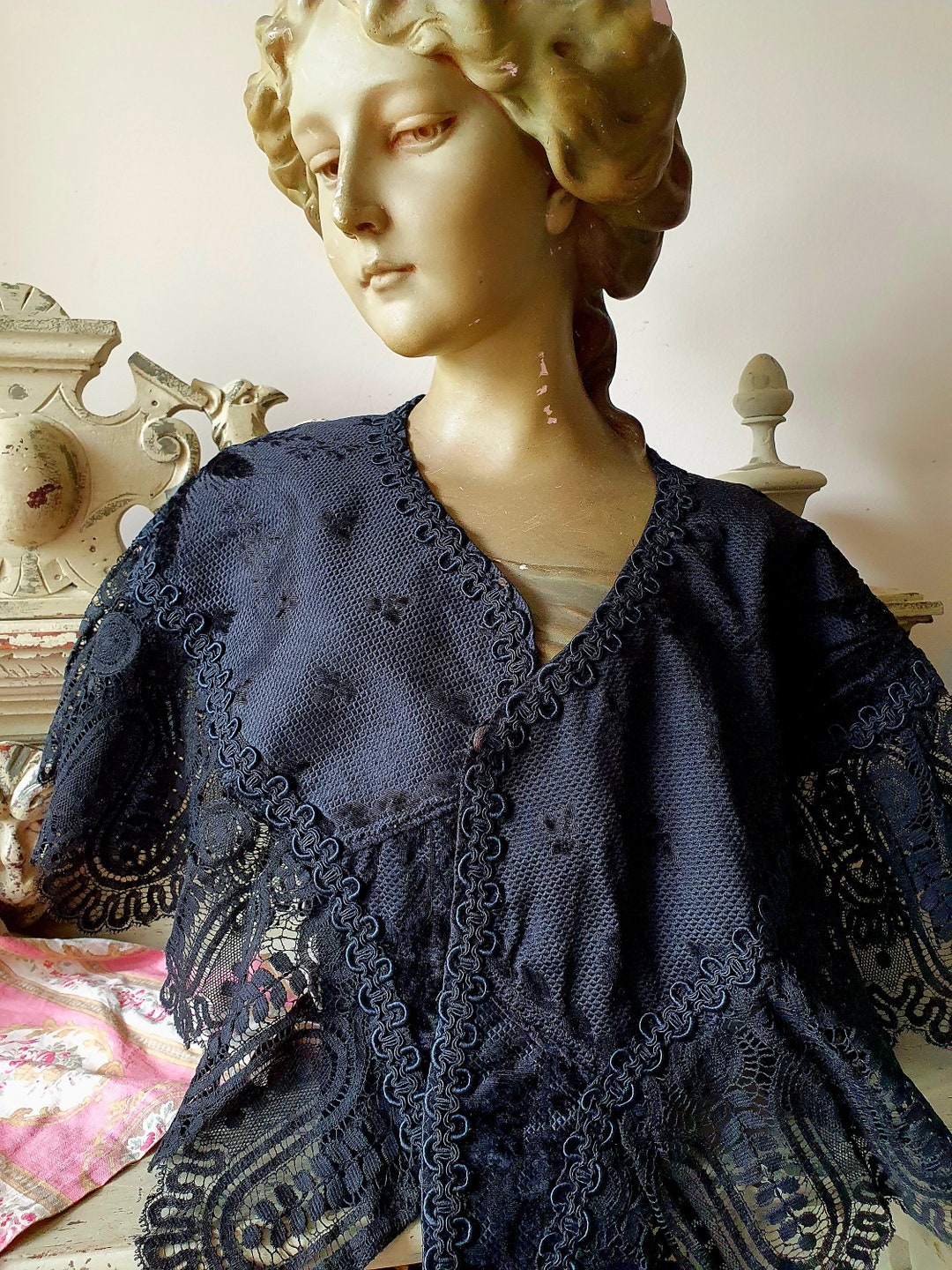 Exquisite Rare Unique 19thc Antique French Black Chantilly Lace Period ...