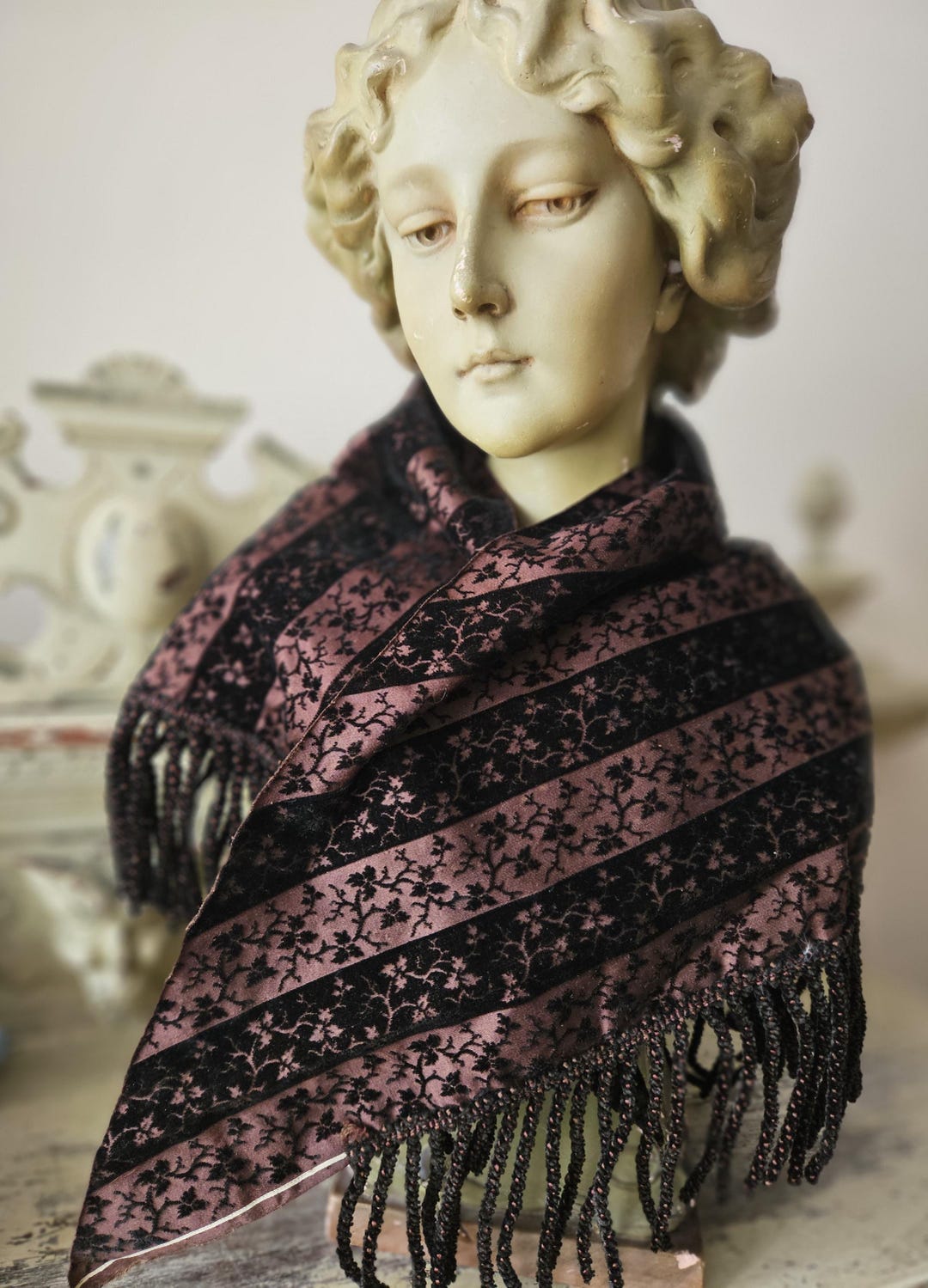 Exquisite 19thc Antique French Black / Bronze Flocked Velvet Period ...