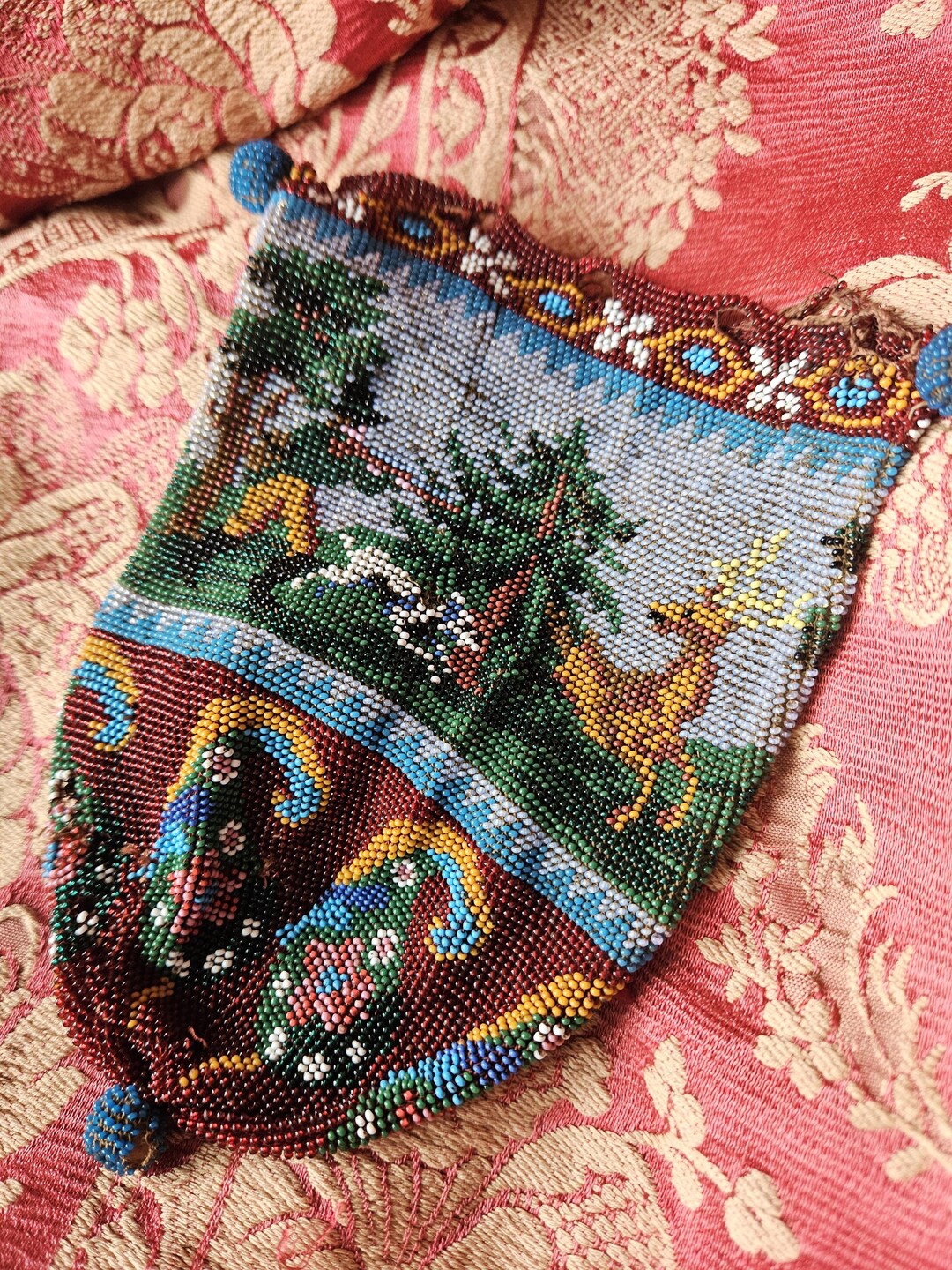 Rare 19thc Antique French LA CHASSE Themed Handcrafted Micro-beaded ...