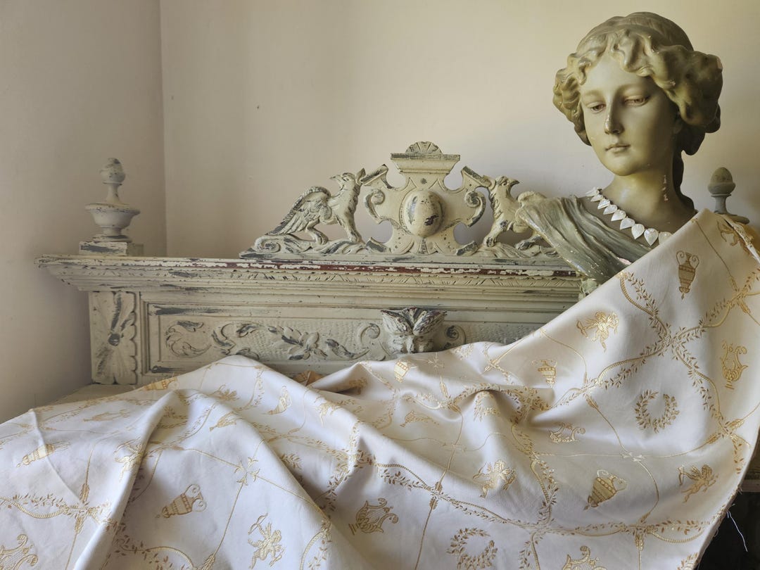 Stunning Napoleonic Gold + Ecru Silk Fabric Remnant-cherubs & Emblems ...
