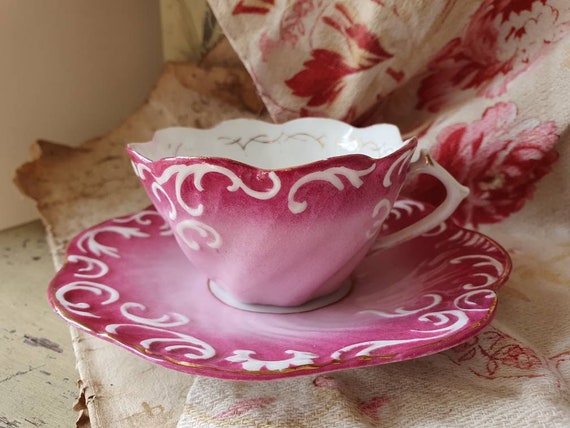 Exquisite 19thc Antique French Pink & White Enamelled Embossed - Etsy