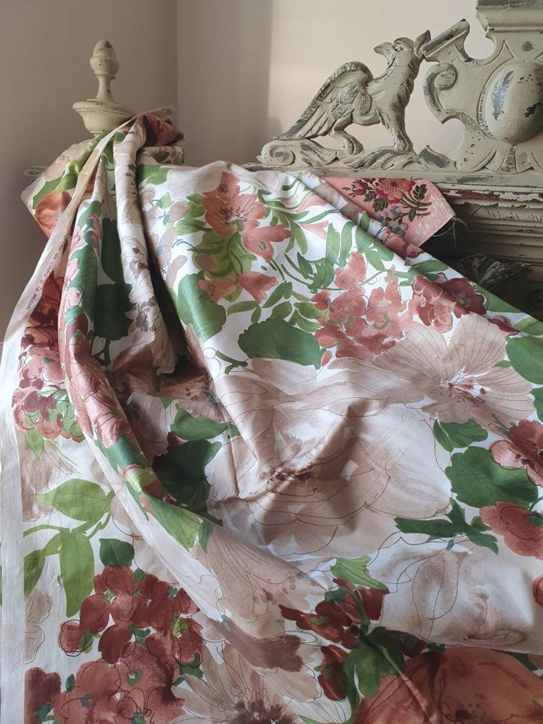 Striking Vintage French PIERRE FREY Abstract Floral Green & Brown ...