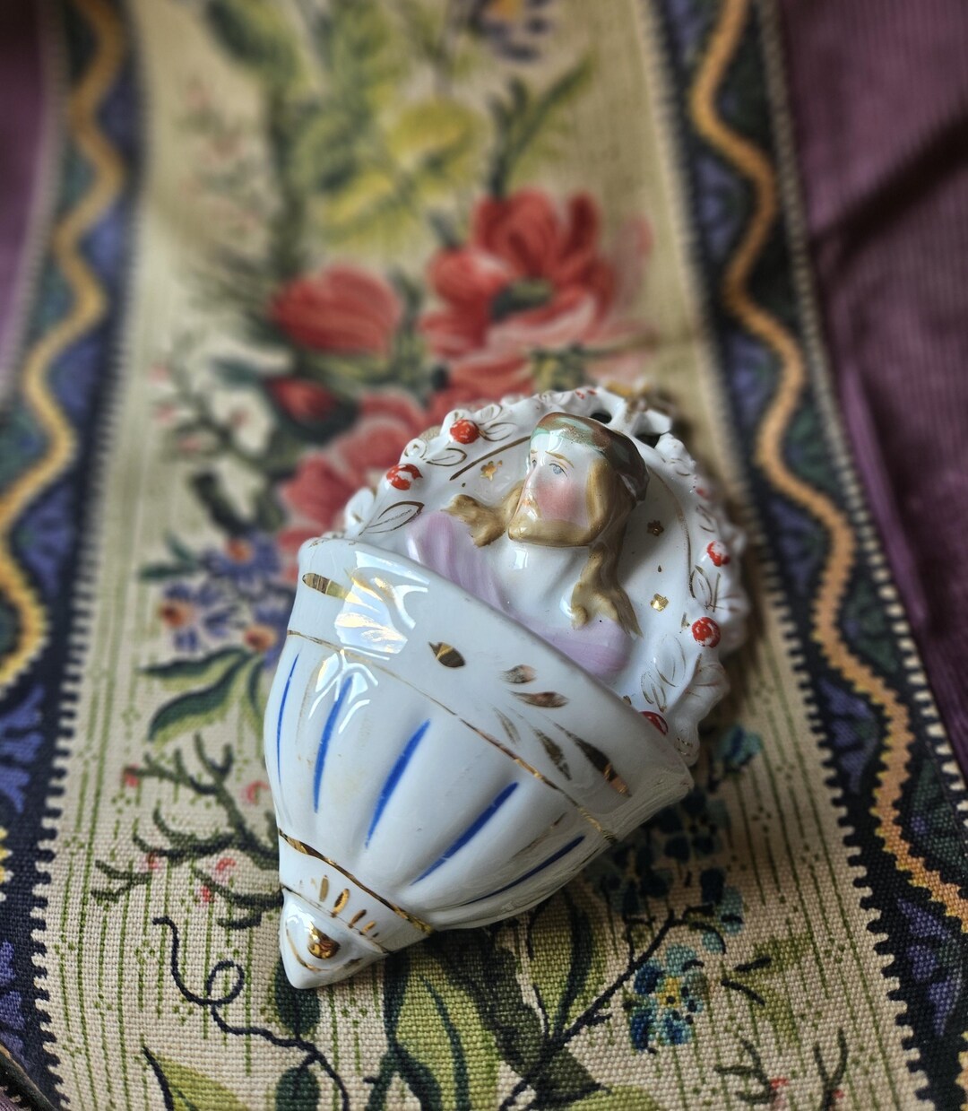 Exquisite 19thc Antique French Porcelain Religious Crucifix Benetier-sublime Art-nouveau Jesus ...