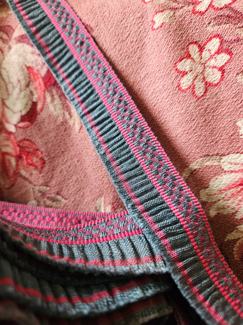 5.48 Mtrs of Stunning Antique French Cerise Pink & Teal Blue Silk ...