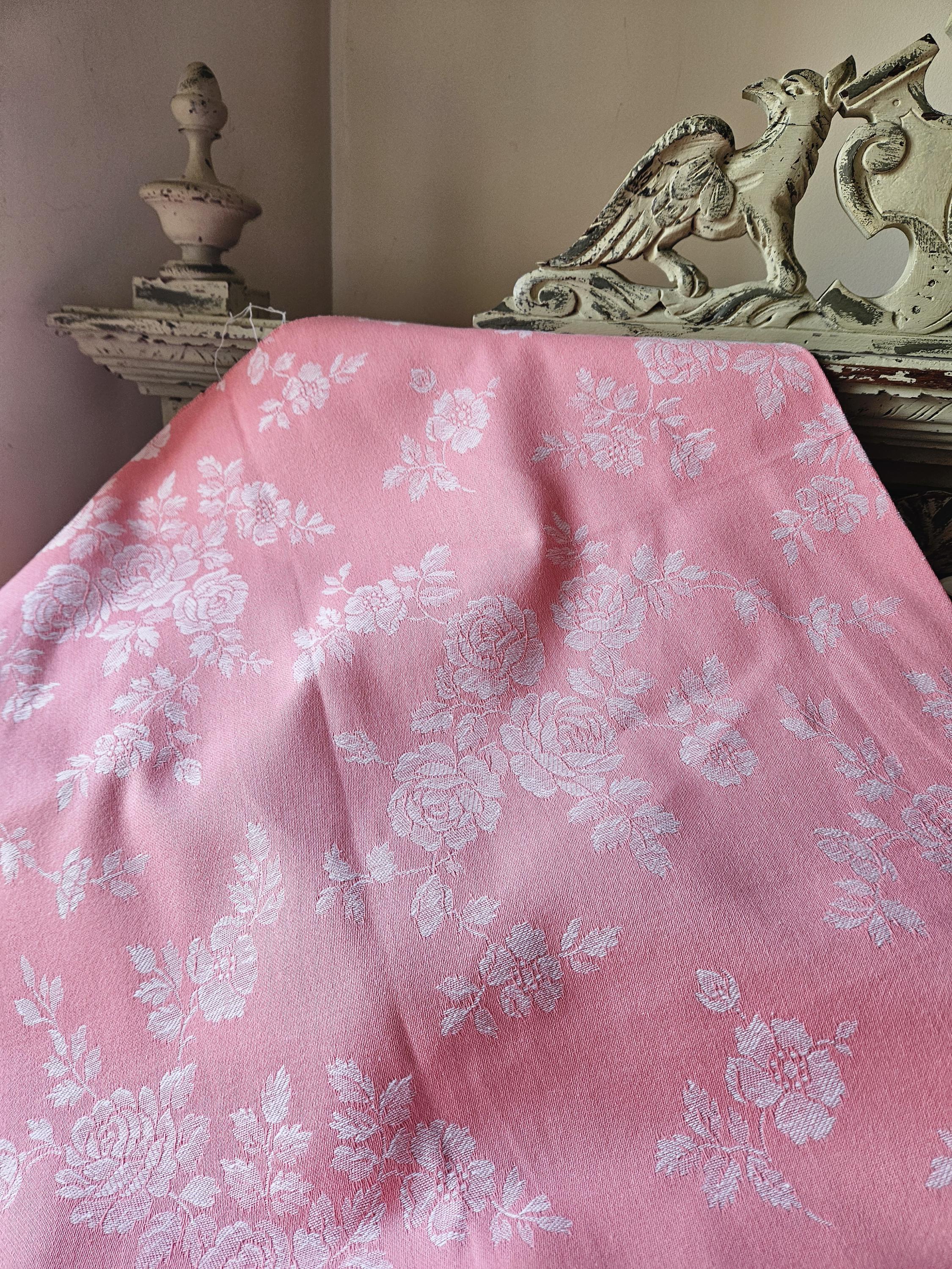 Rare Antique French Fleur Bleue Pink Coutil Metis Damask Mattelas