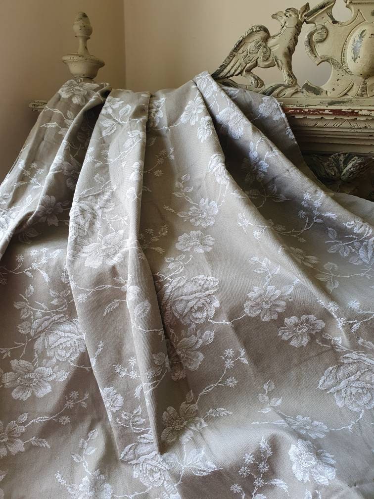 Gorgeous Rare Antique French Fleur Bleue Taupe & White Coutil Metis ...