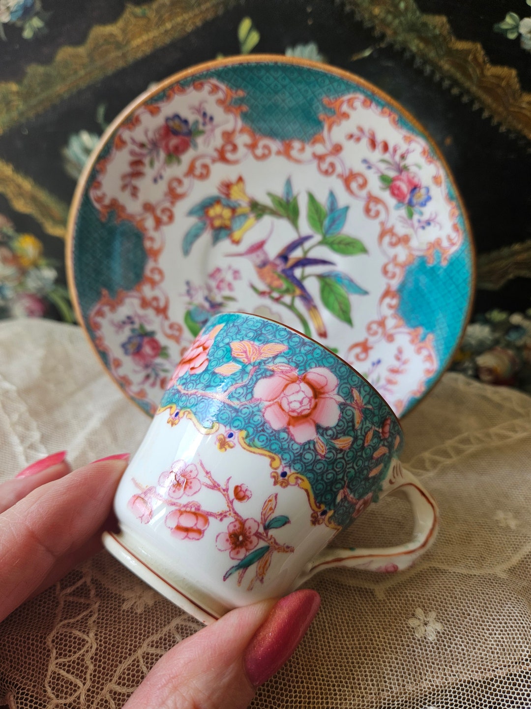 RARE Exquisite Antique French Jade Enamelled Minton Porcelain Cabinet ...