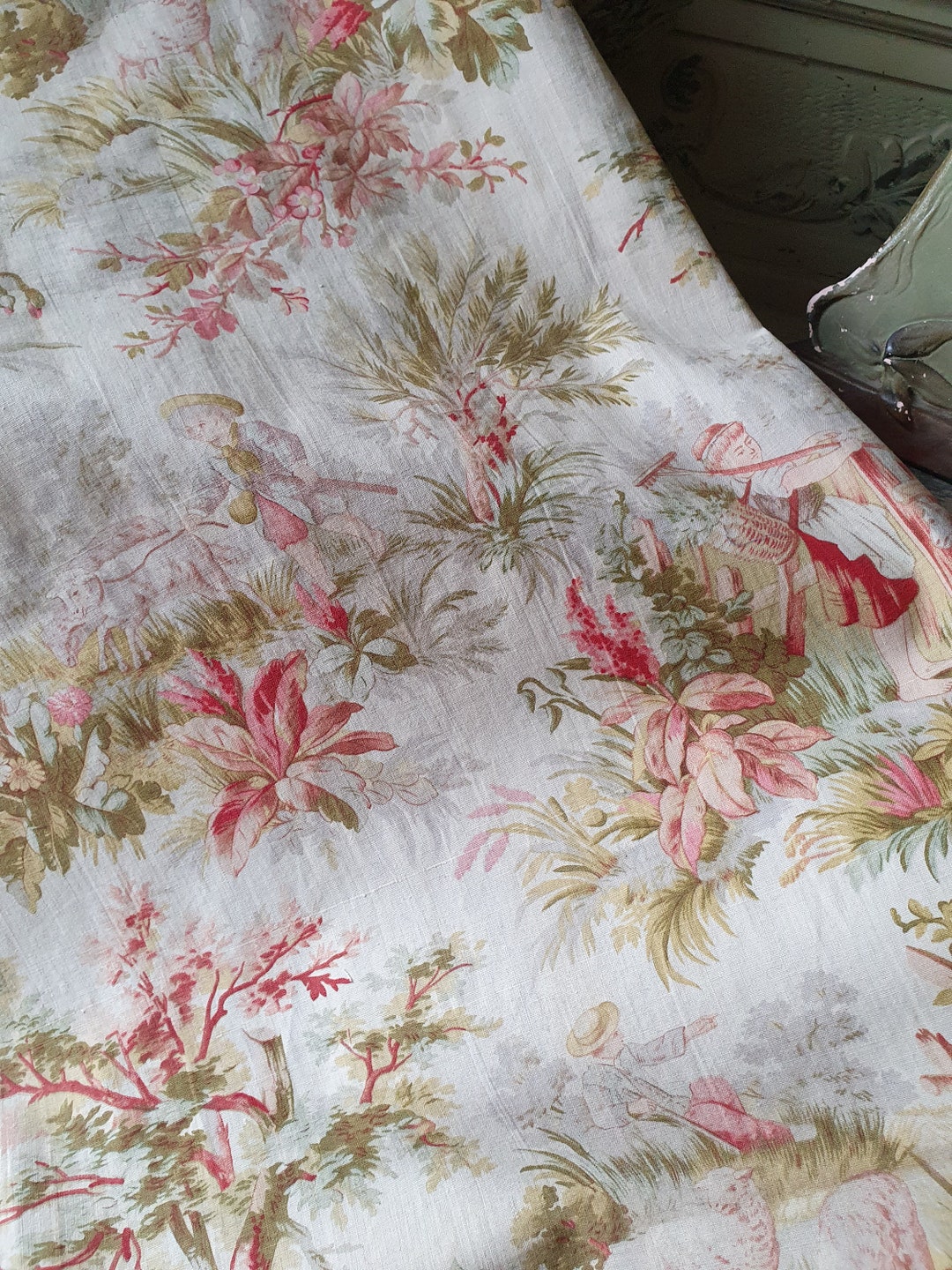 Stunning Rare Napoleon III Toile De Jouy Cotton Fabric Remnant ...