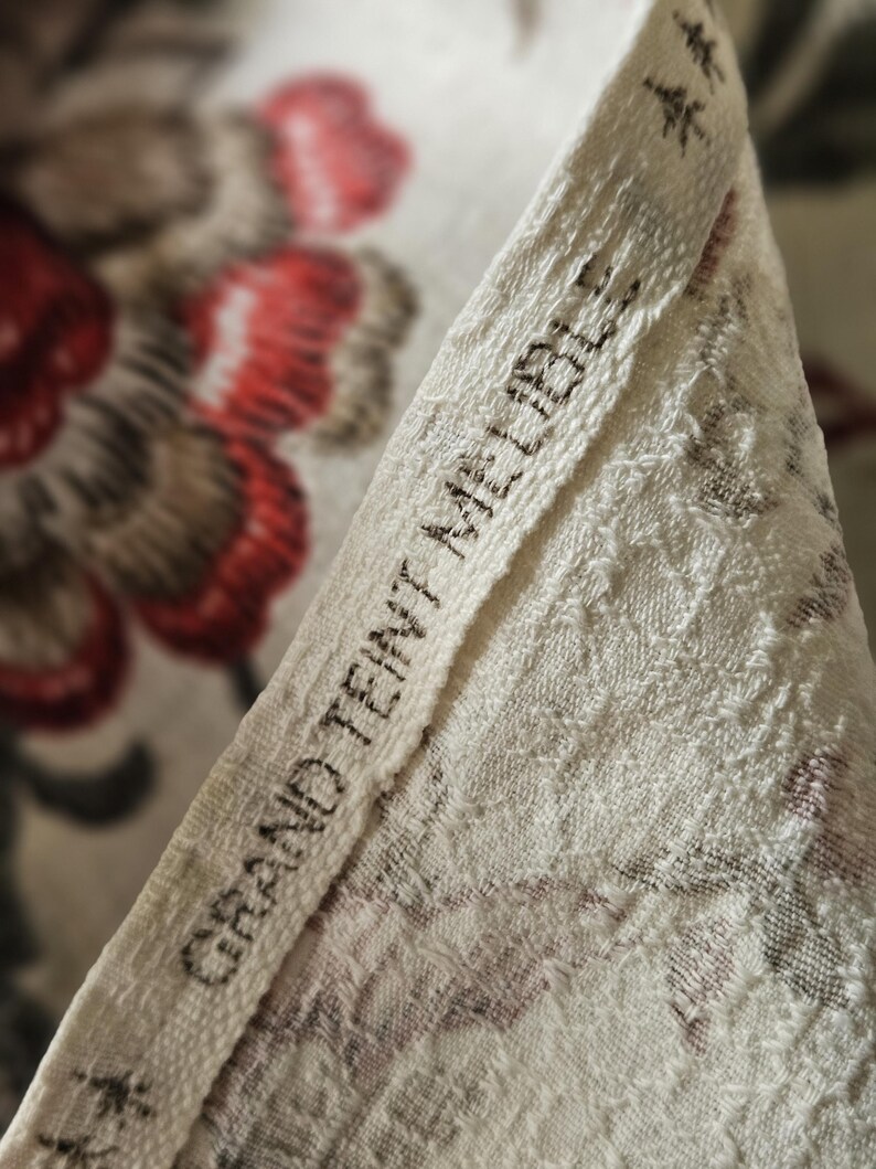 Beautiful Vintage Mid-century French Floral Textured Duck Cloth Cotton ...