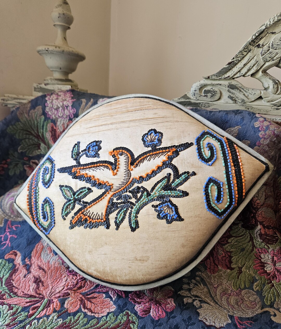 Stunning Unique Rare Antique French Silk & Mosaic Beaded Napoleon III ...