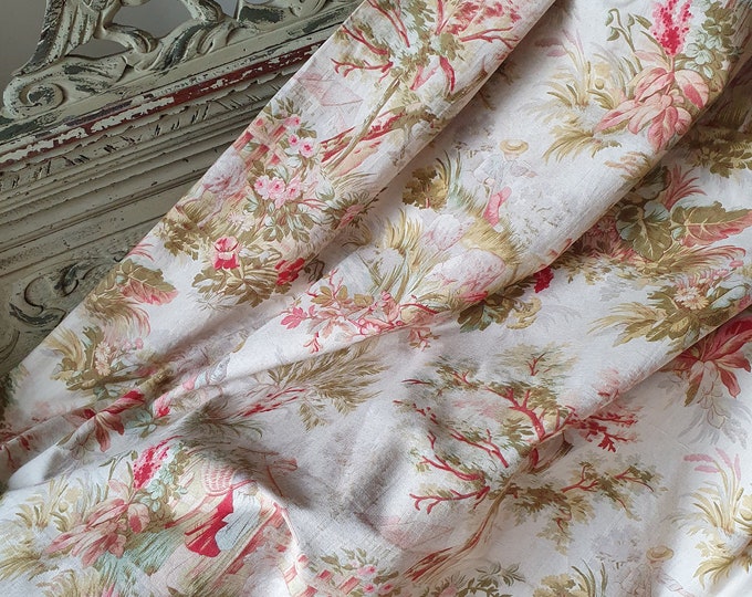 Stunning Rare Napoleon III Toile De Jouy Cotton Fabric Remnant ...