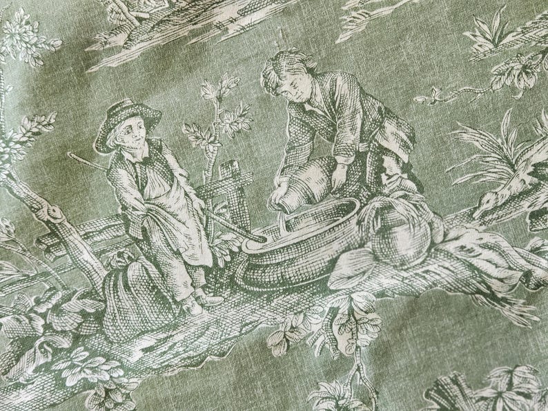 Striking Vintage French Pierre Frey Green & White ''camaïeux'' Toile De ...