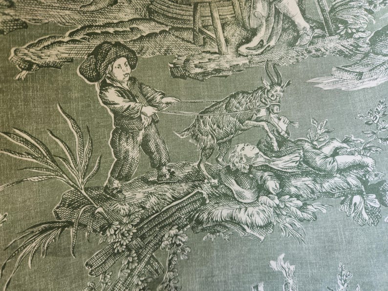 Striking Vintage French Pierre Frey Green & White ''camaïeux'' Toile De ...