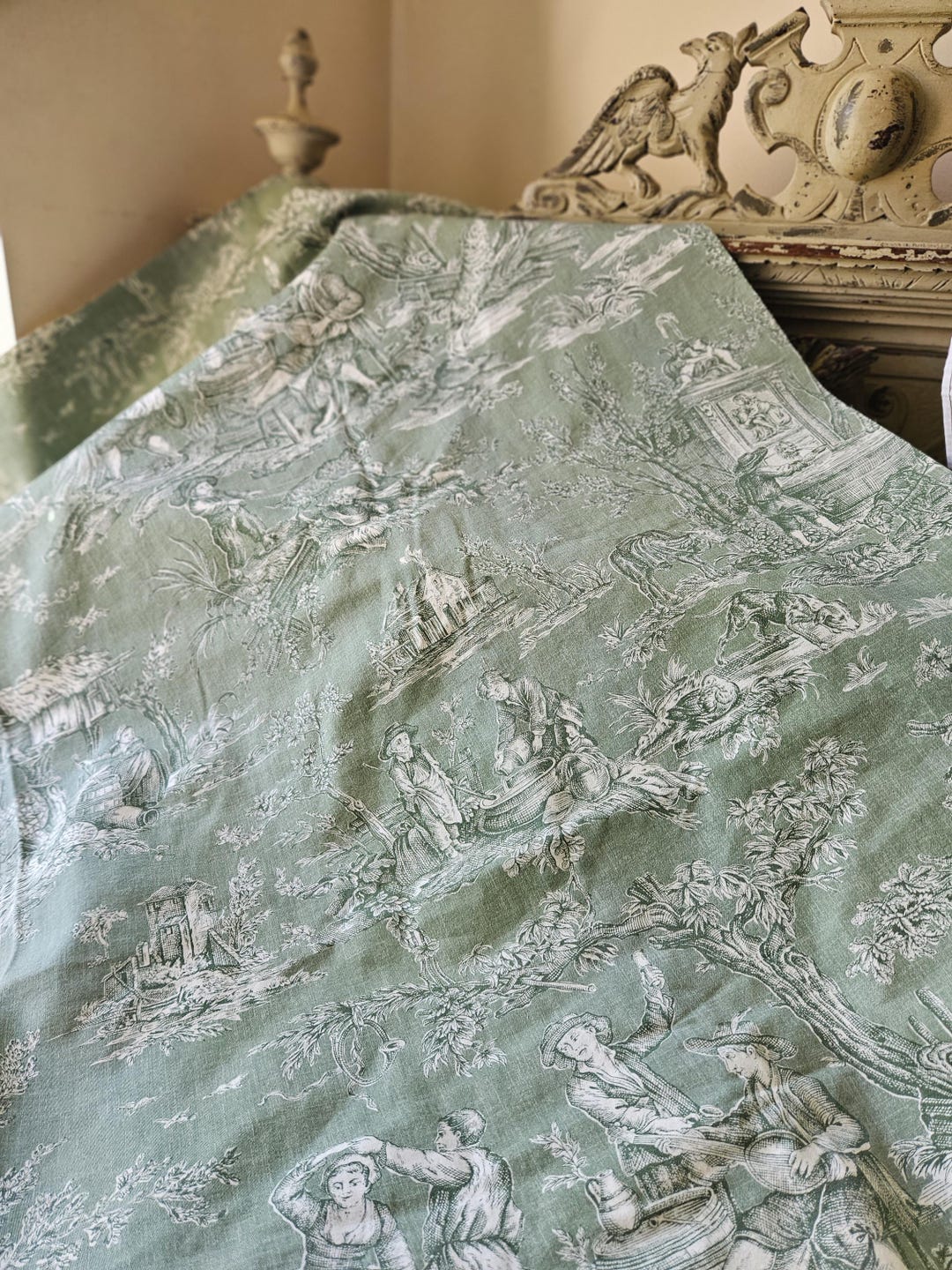 Striking Vintage French Pierre Frey Green & White ''camaïeux'' Toile De ...