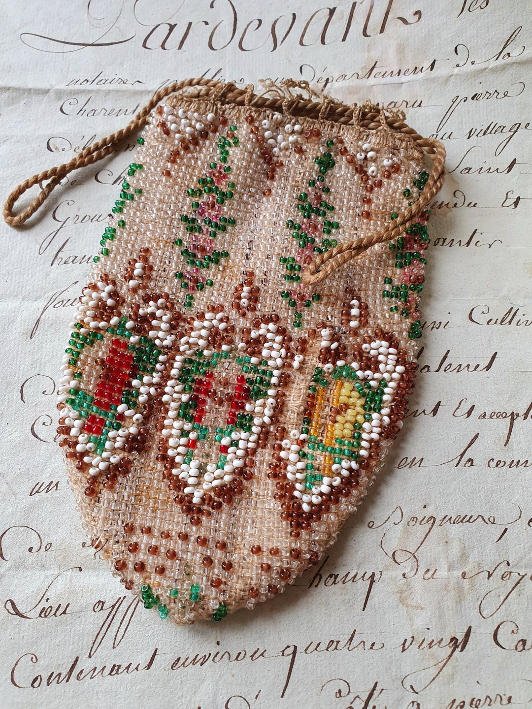 Exquisite Early 20thc Antique French Micro-beaded Reticule / Drawstring ...